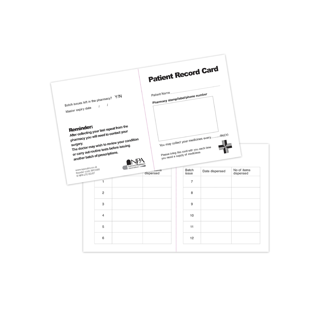 Patient Record Card/GP Reminder Pack | EMT Healthcare